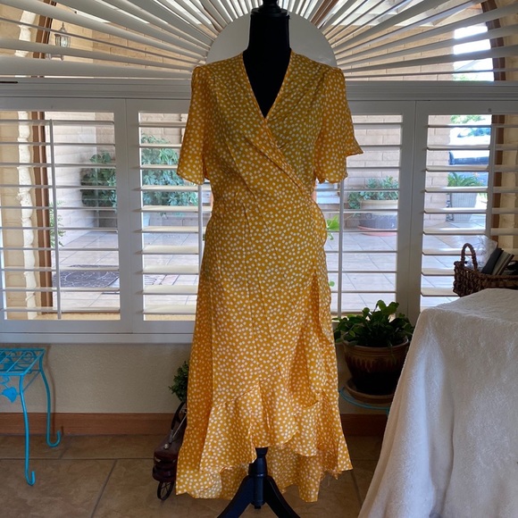 Dresses | Yellow Daisy Print Tie Wrap Dress | Poshmark